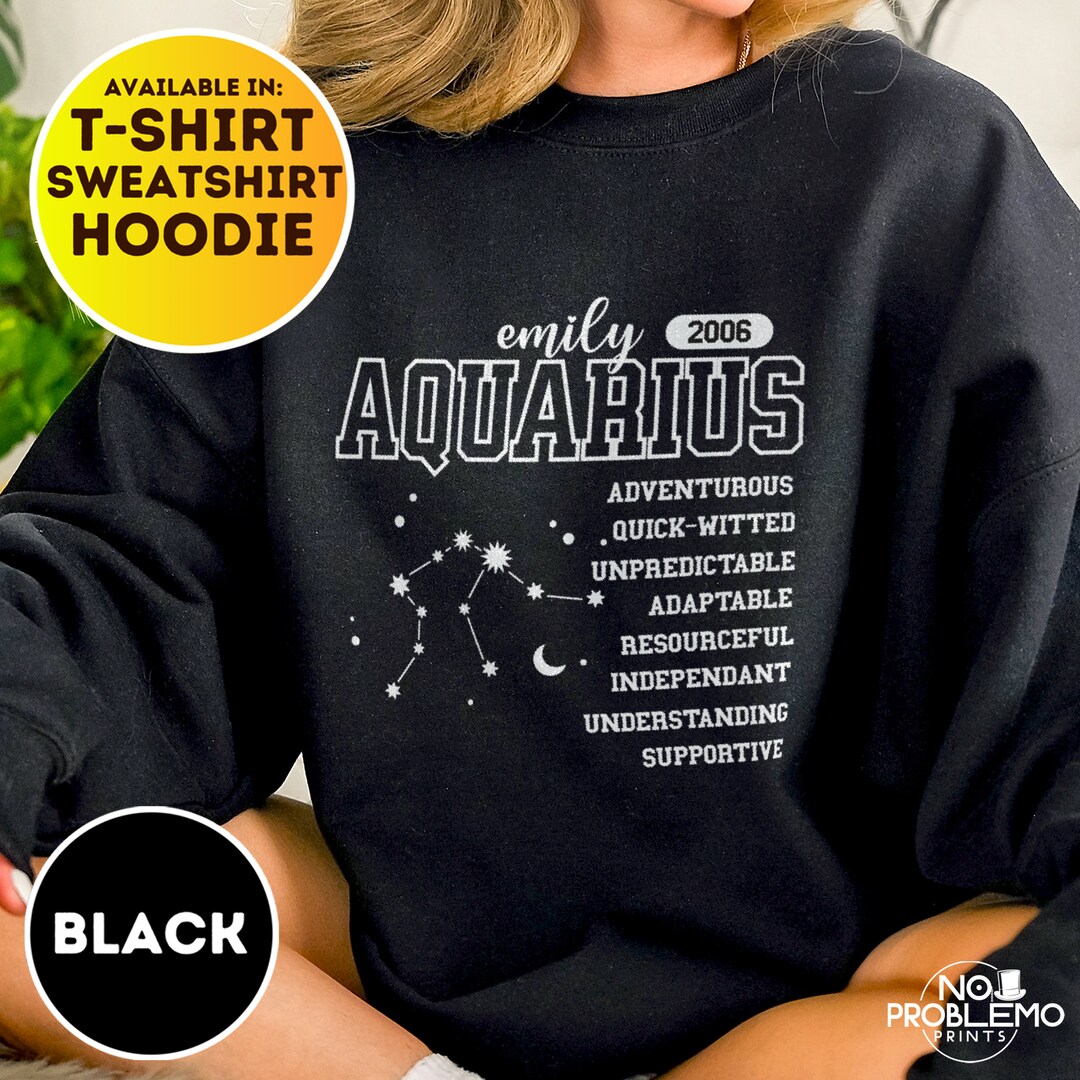Custom Aquarius Zodiac Sign T-shirt, Personalized Astrology Hoodie ...