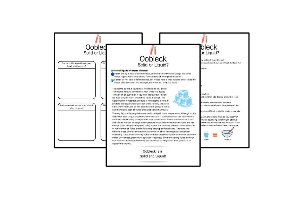 Science Experiment: Oobleck Solids and Liquids - Etsy