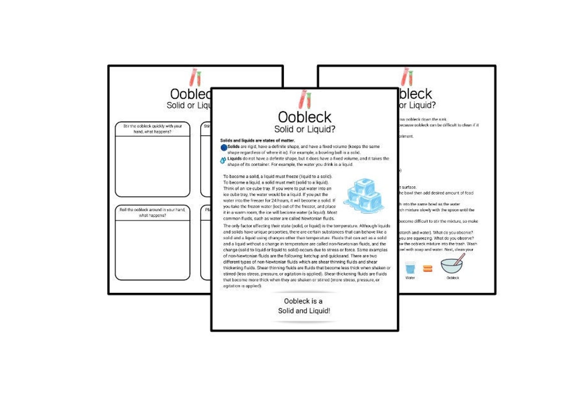 Oobleck Science Experiment: Solids and Liquids Guide - Etsy
