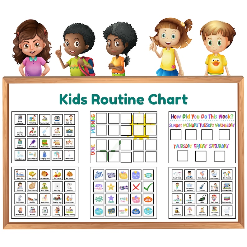 Kids Routine Chart | Printable Daily Responsibilities | Chore Chart ...