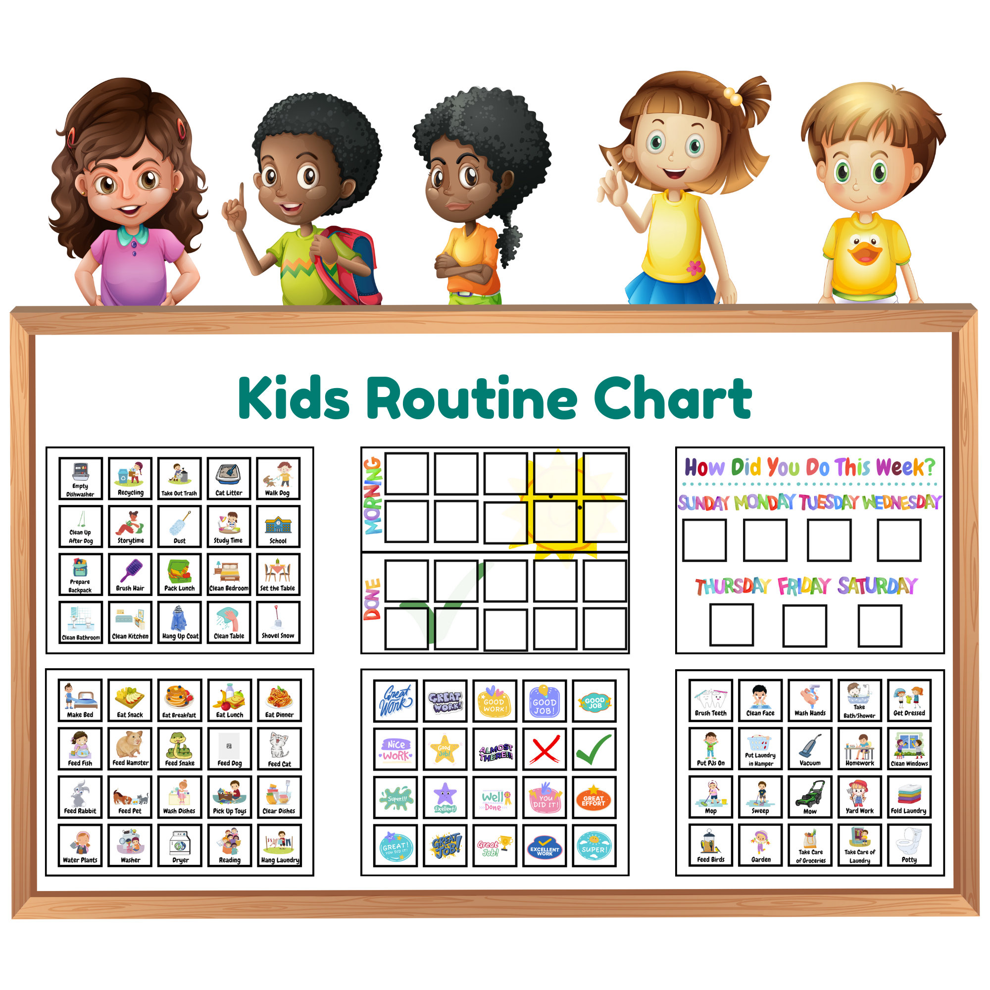 Kids Routine Chart | Printable Daily Responsibilities | Chore Chart ...