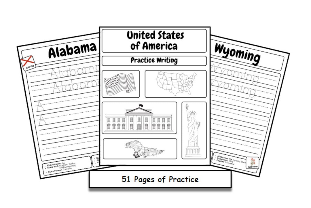 Writing Practice for the United States of America | 50 States | Facts ...