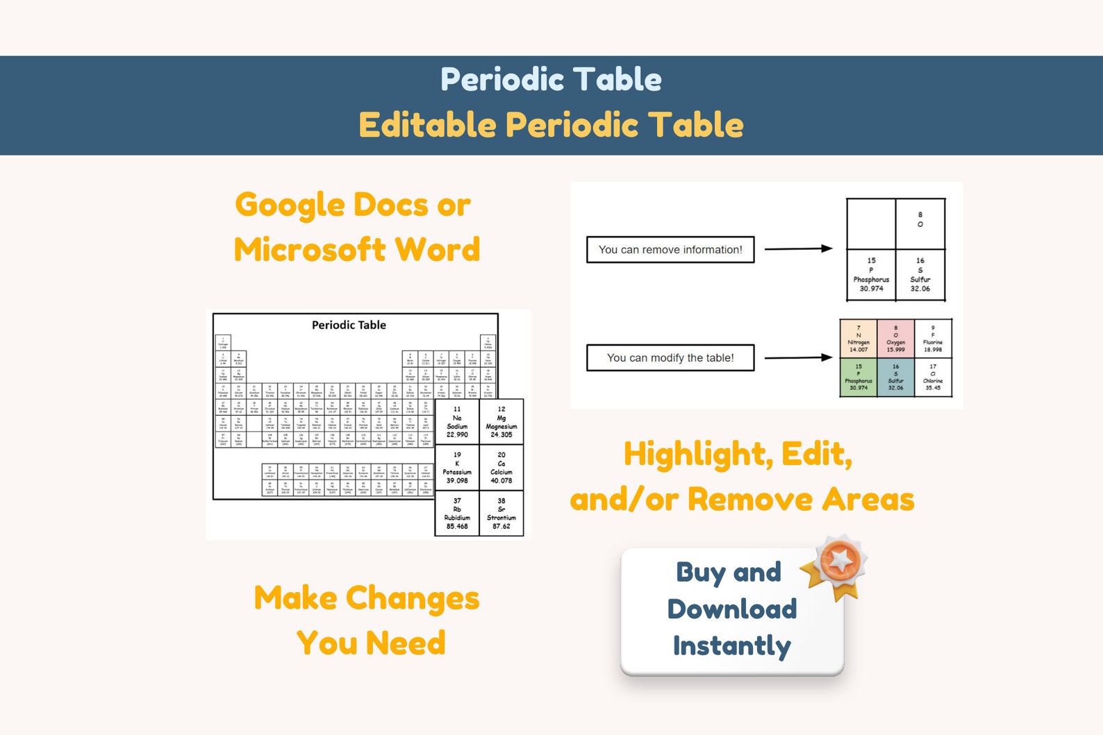 Periodic Table: Edit a Periodic Table or Print the Periodic - Etsy