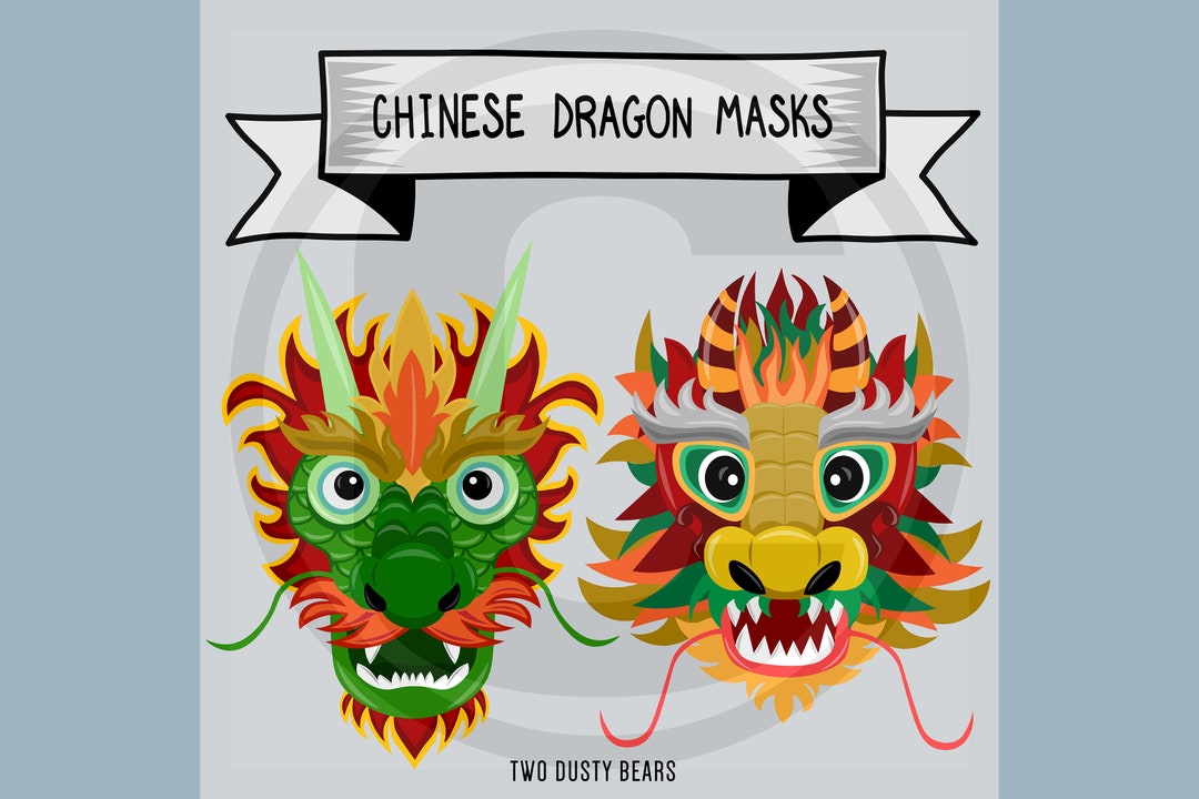Chinese Dragon Mask Vectors instant Download Set 3 JPG, SVG, PNG ...