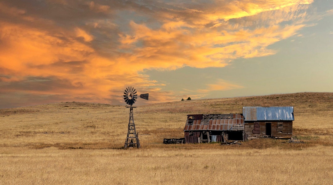 Old Windmill at Sunset, This Print Immortalizes a Rustic Windmill ...