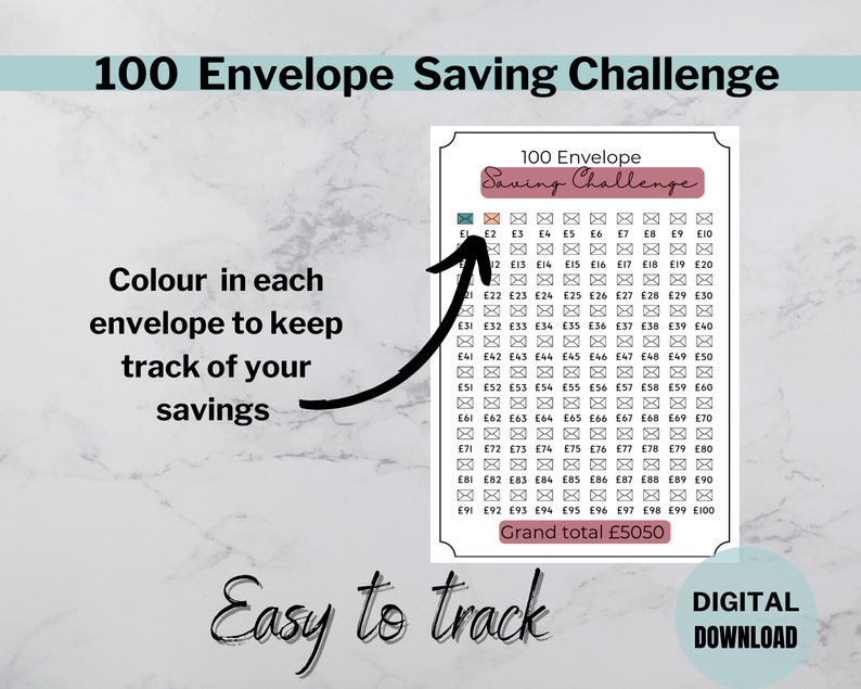 100 Envelope Challenge Printable, Money Saving Challenge, Saving ...