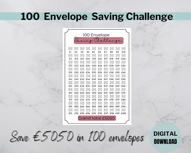 100 Envelope Challenge Printable, Money Saving Challenge, Saving ...