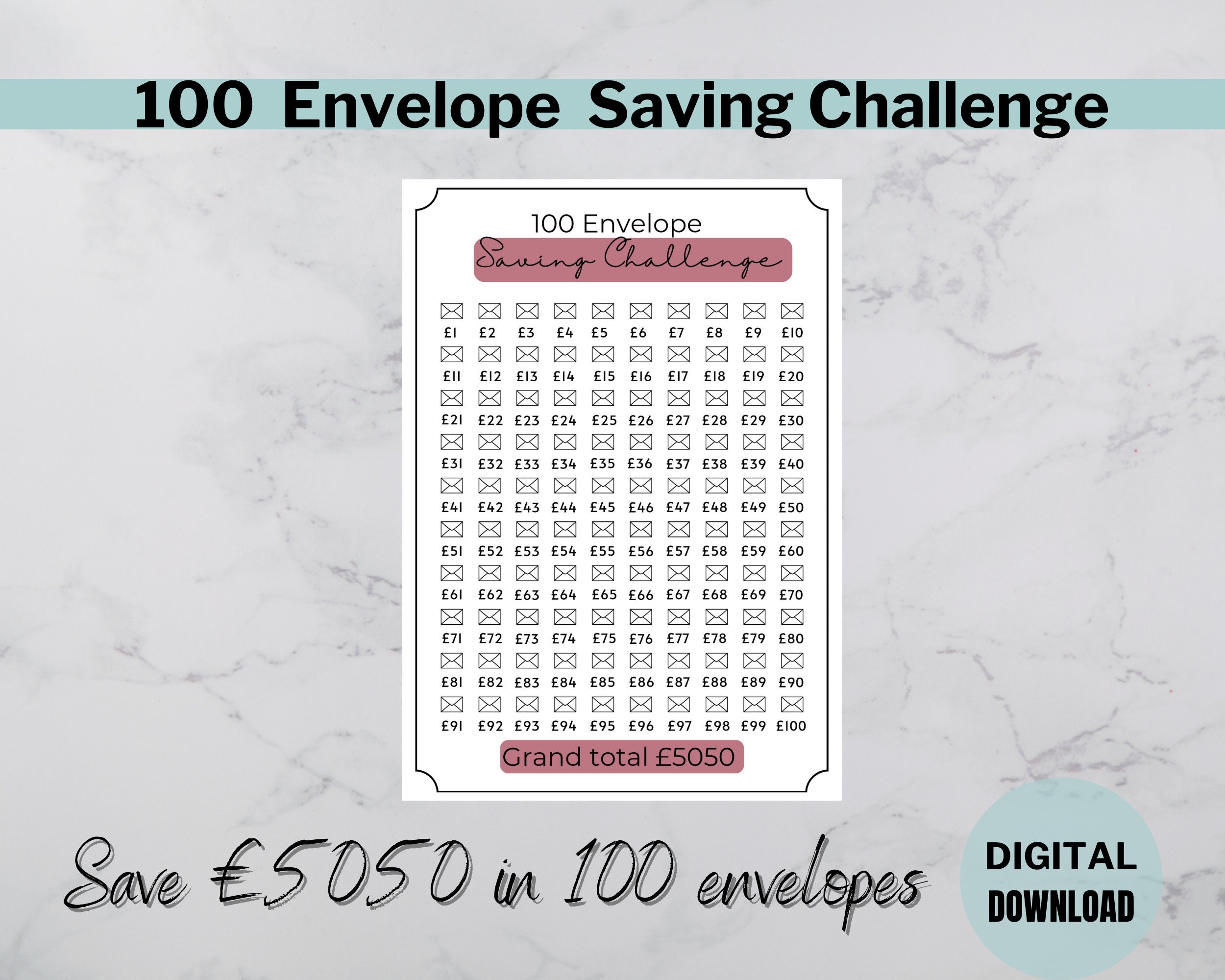 100 Envelope Challenge Printable, Money Saving Challenge, Saving ...