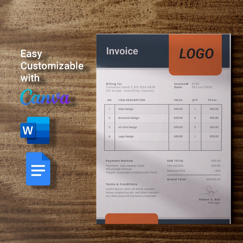 Invoice Template Editable, Small Business Custom Order Form Printable ...