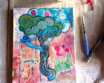 Mixed Media Wall Art, Tree and Painting, Printable Digital Instant ...
