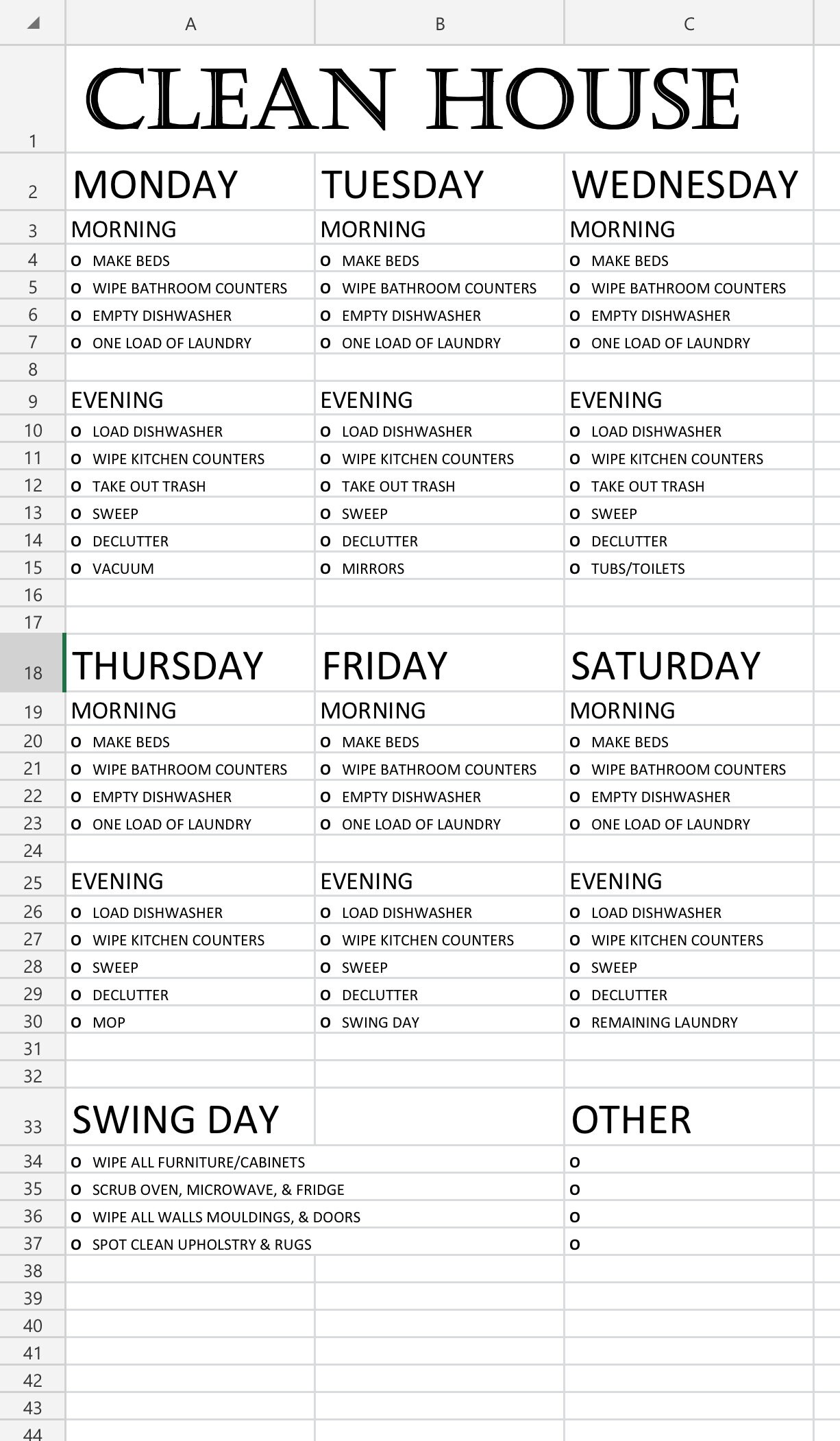 Daily Clean House Checklist - Etsy