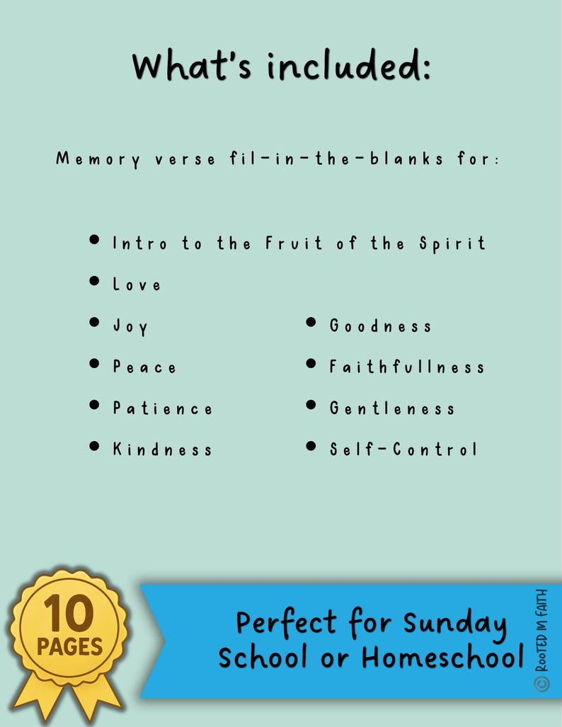 Fruit of the Spirit Memory Verse Worksheets | Kids Bible Activities ...