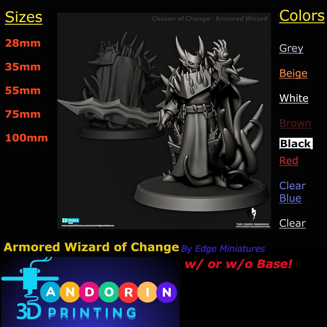 Armored Wizard of Change 3D Printed Mini by Edge Miniatures D&D ...