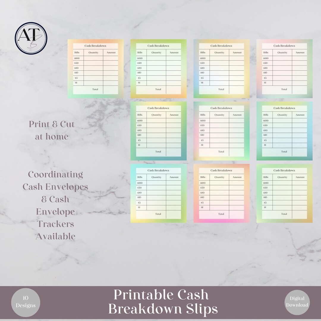 Pastel Cash Breakdown Slips, Printable Budgeting (digital Download) - Etsy