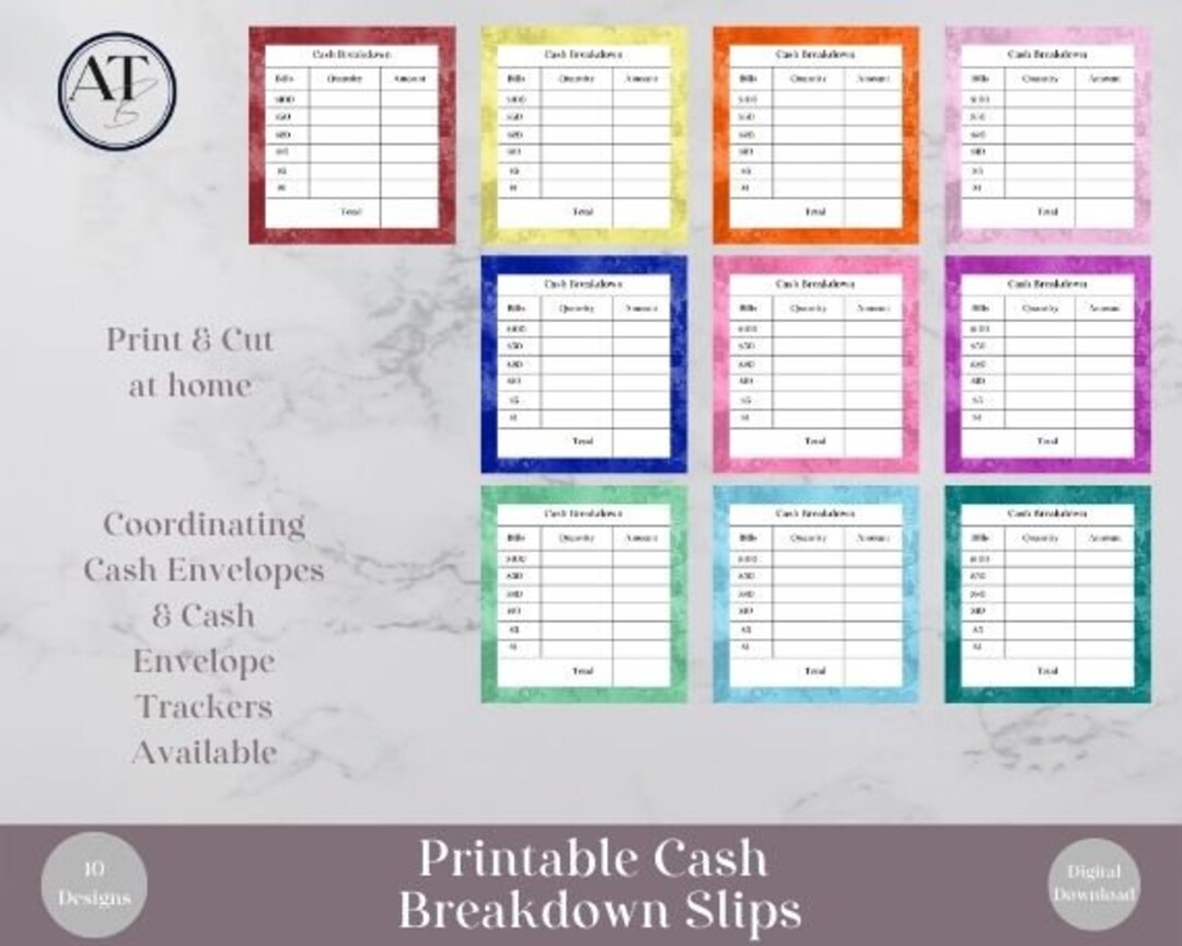 Printable Cash Breakdown Slips Digital Download Grunge - Etsy