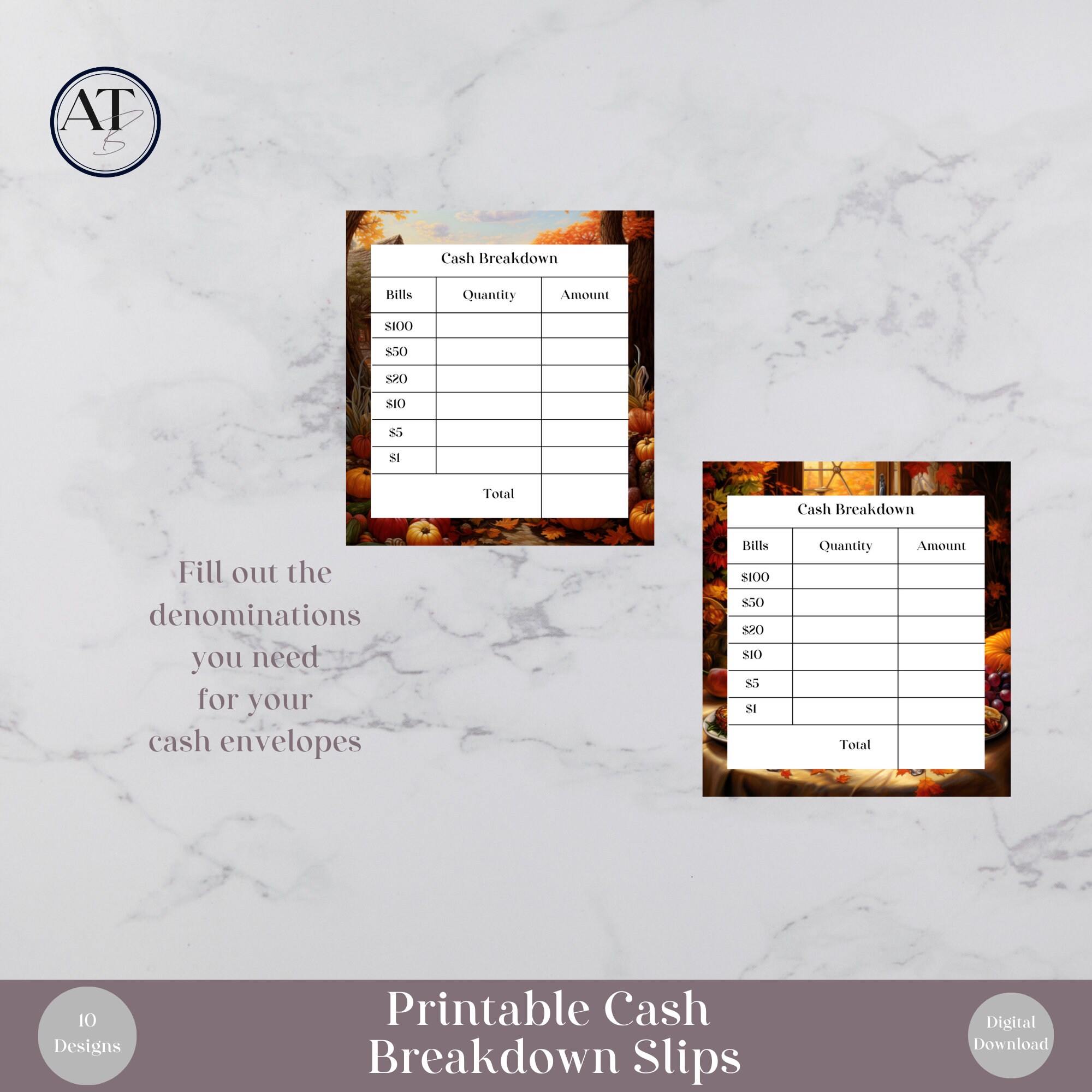 Printable Cash Breakdown Slips Digital Download Thanksgiving - Etsy