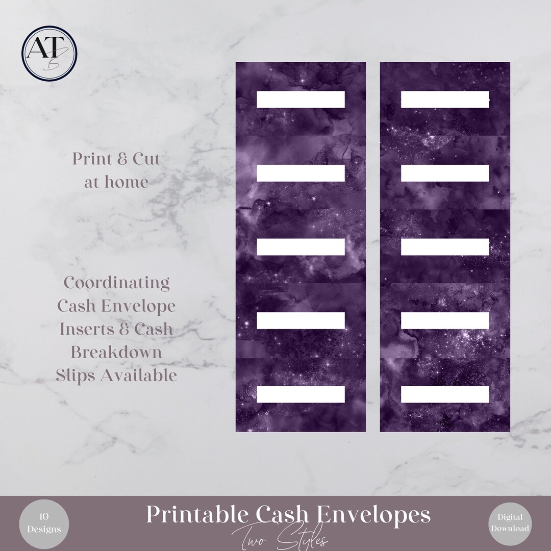 Printable Cash Envelopes, Digital Download, Purple Galaxy Glitter ...