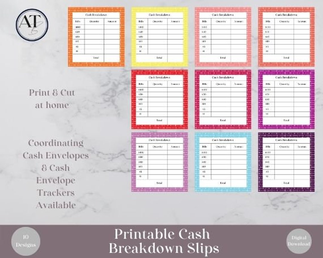 Printable Cash Breakdown Slips, Digital Download, Arrows Designs, 10 ...