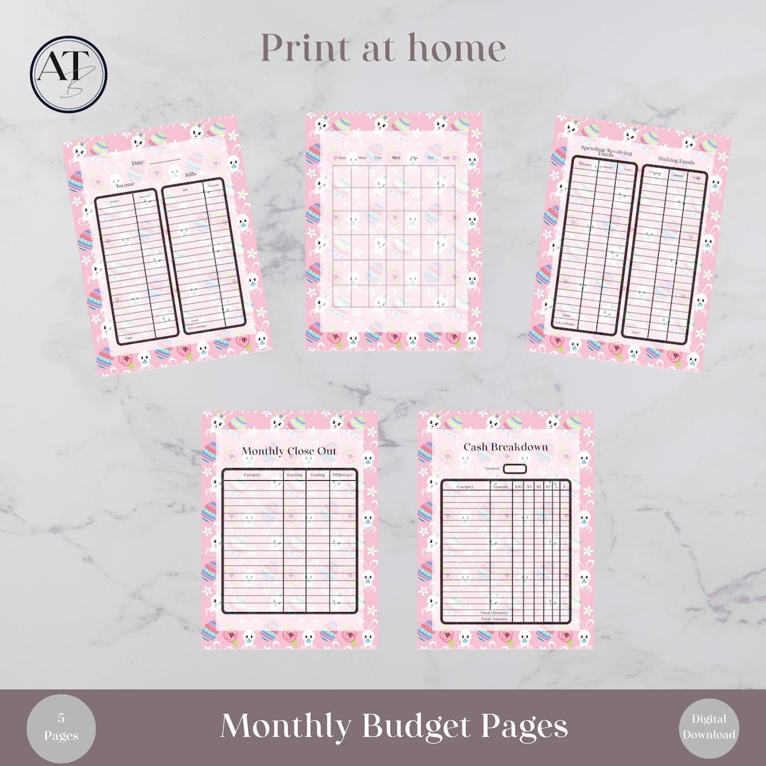 Printable Monthly Budget Kit, Digital Download, Easter Designs, Cash ...