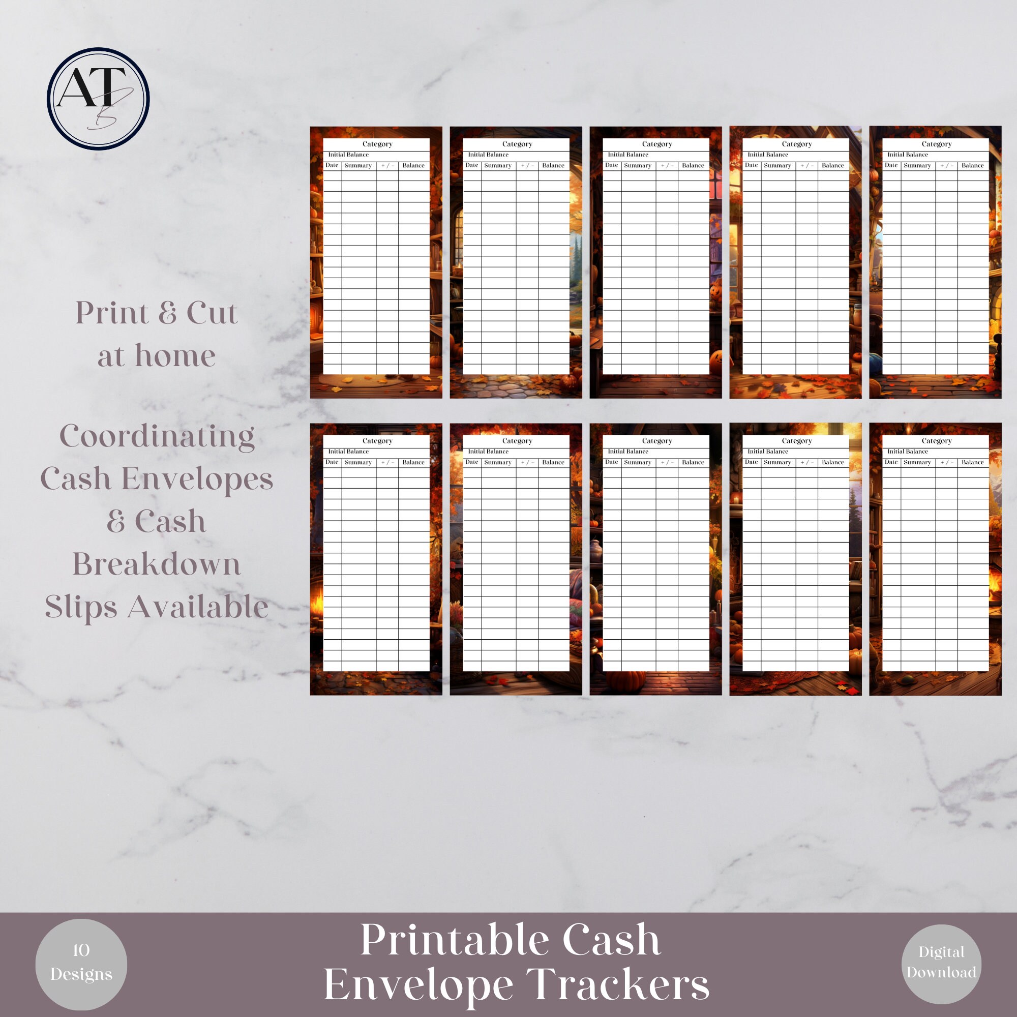 Printable Cash Envelope Trackers, Digital Download, Fall Interior ...