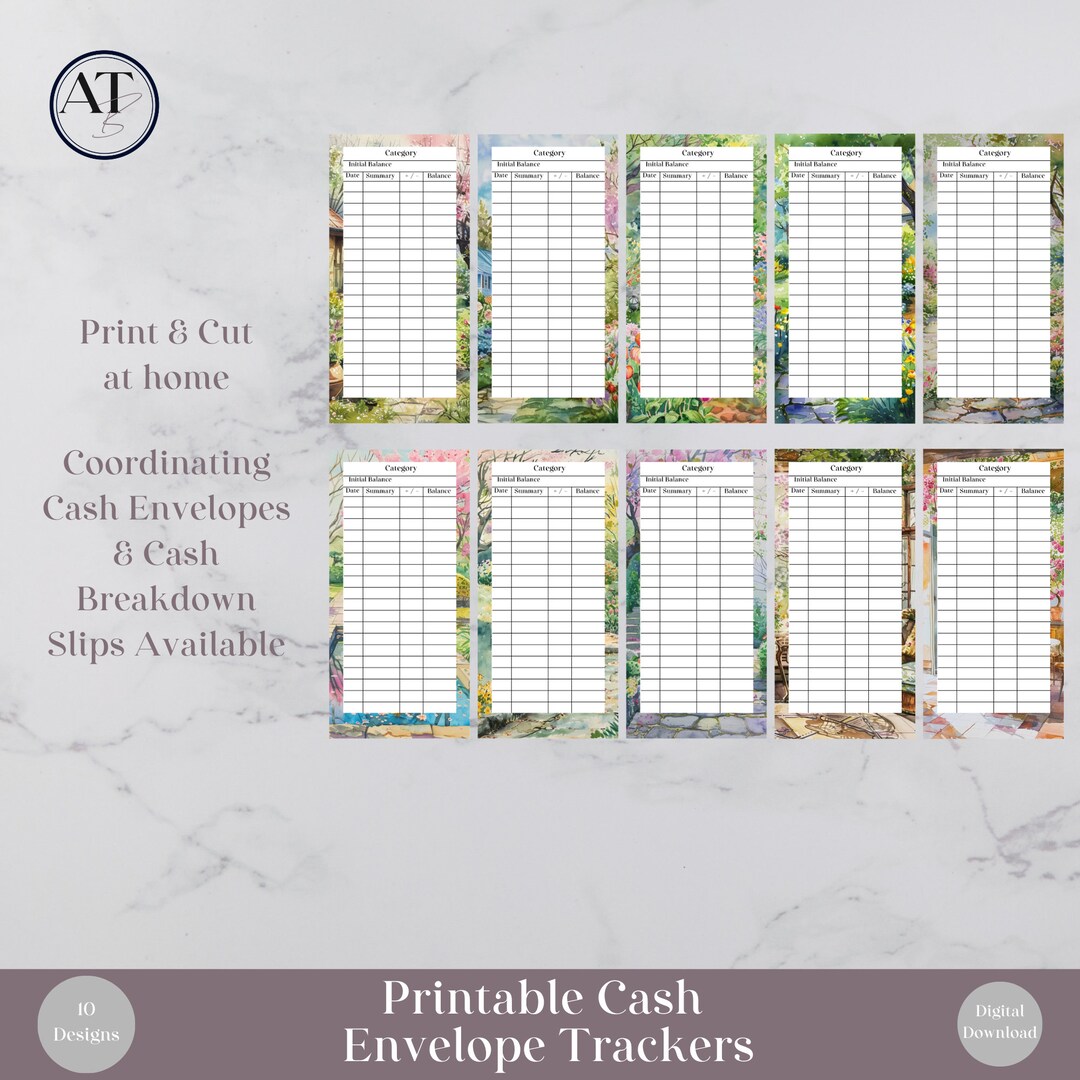 Printable Cash Envelope Trackers, Digital Download, Watercolor Spring ...