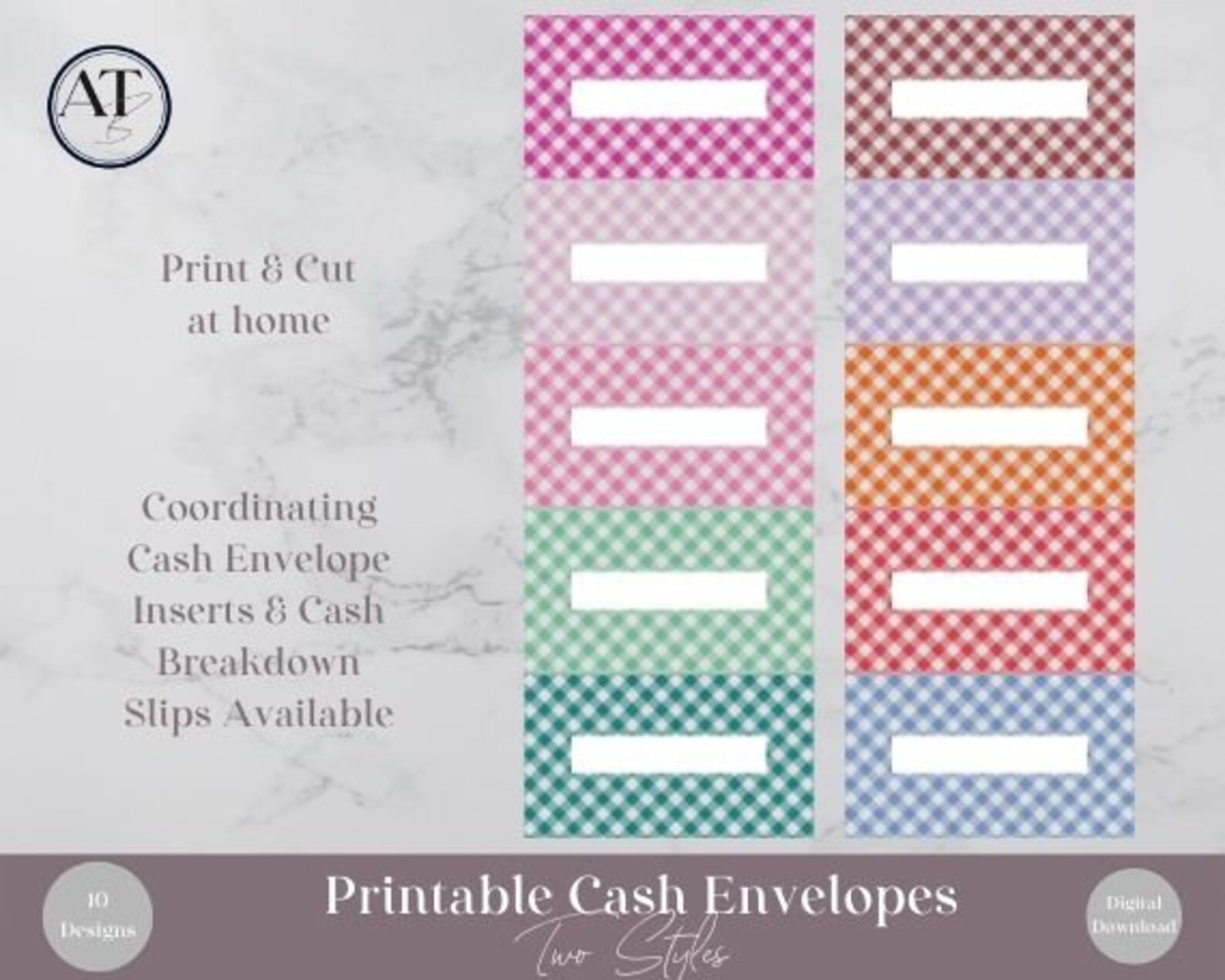 Printable Cash Envelopes, Digital Download, Gingham Designs, 2 Options ...