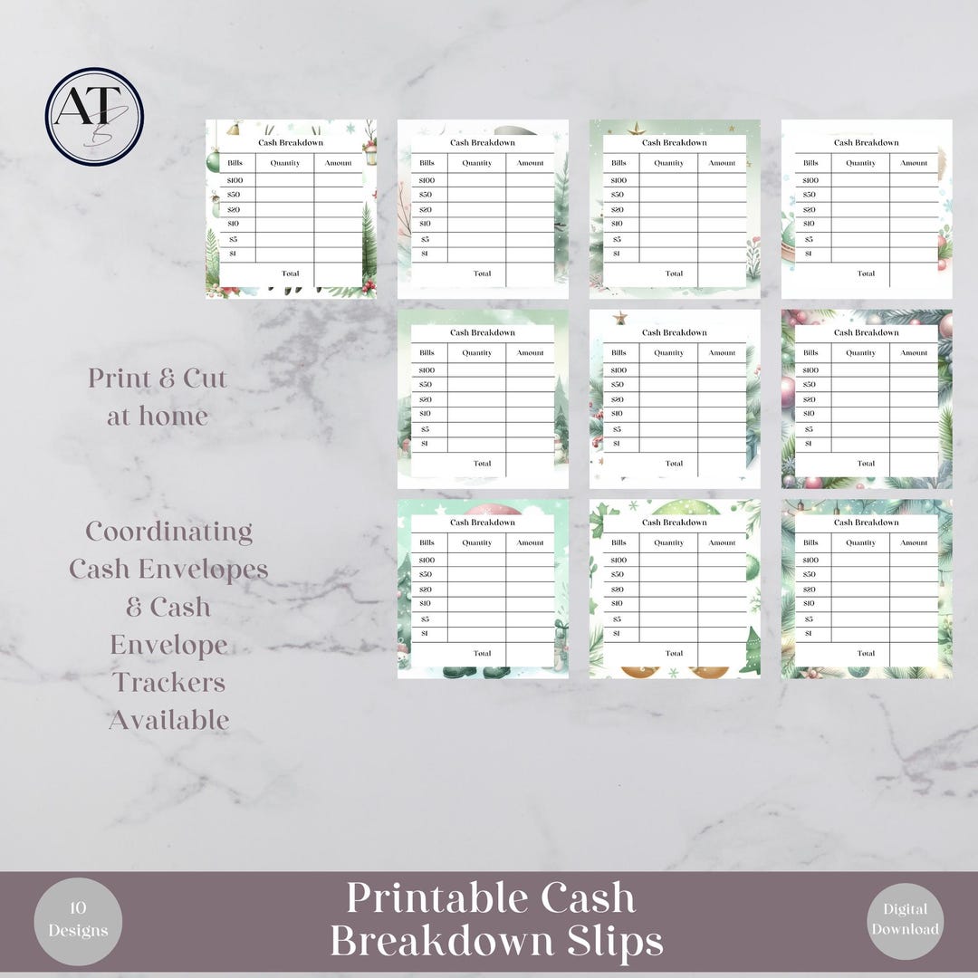 Printable Cash Breakdown Slips, Digital Download, Pastel Green ...