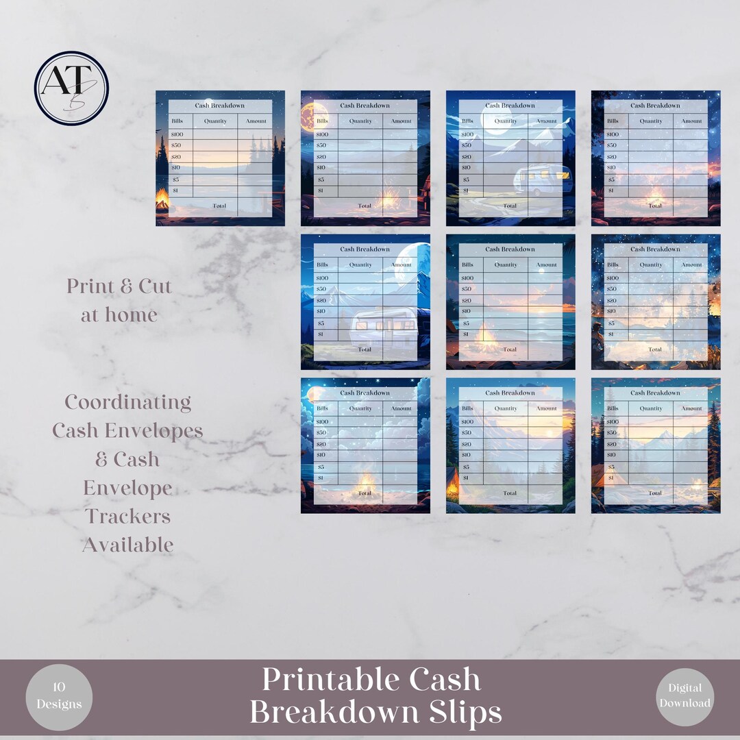 Printable Cash Breakdown Slips, Digital Download, Summer Night Designs ...