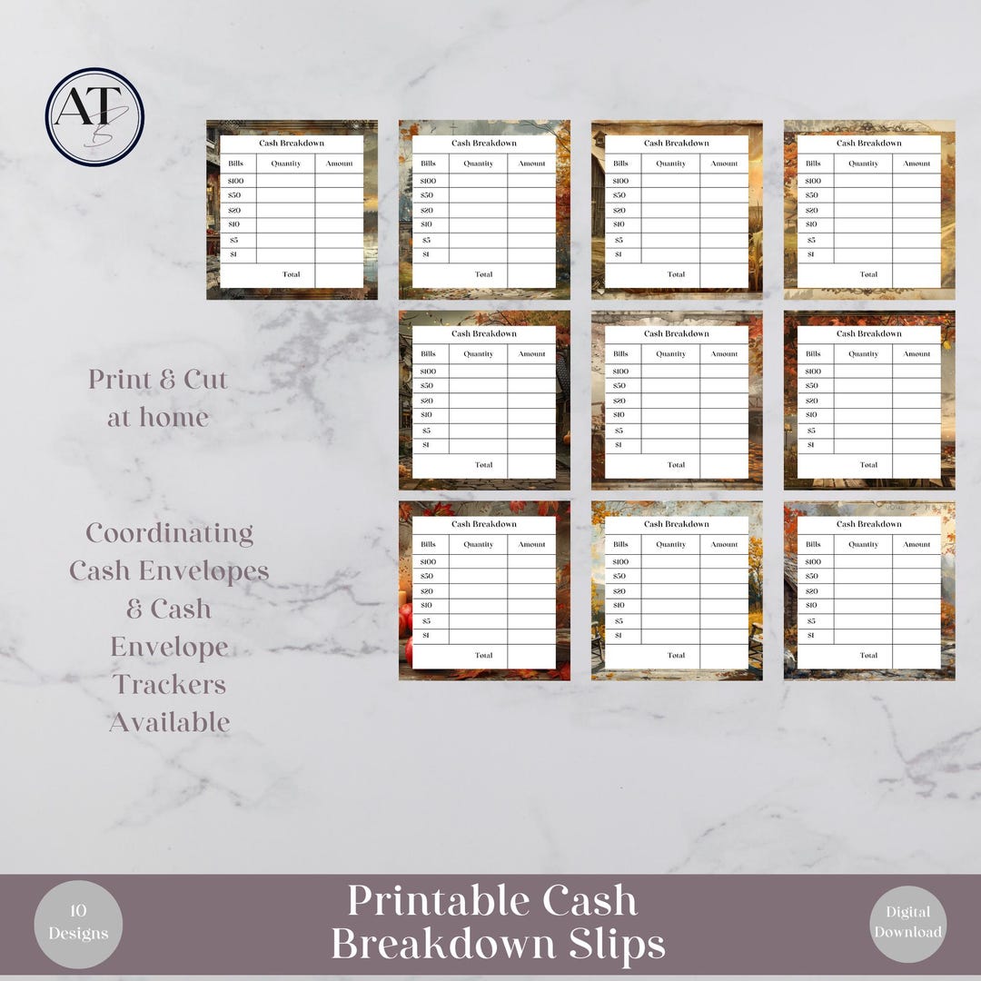 Printable Cash Breakdown Slips, Digital Download, Vintage Thanksgiving ...