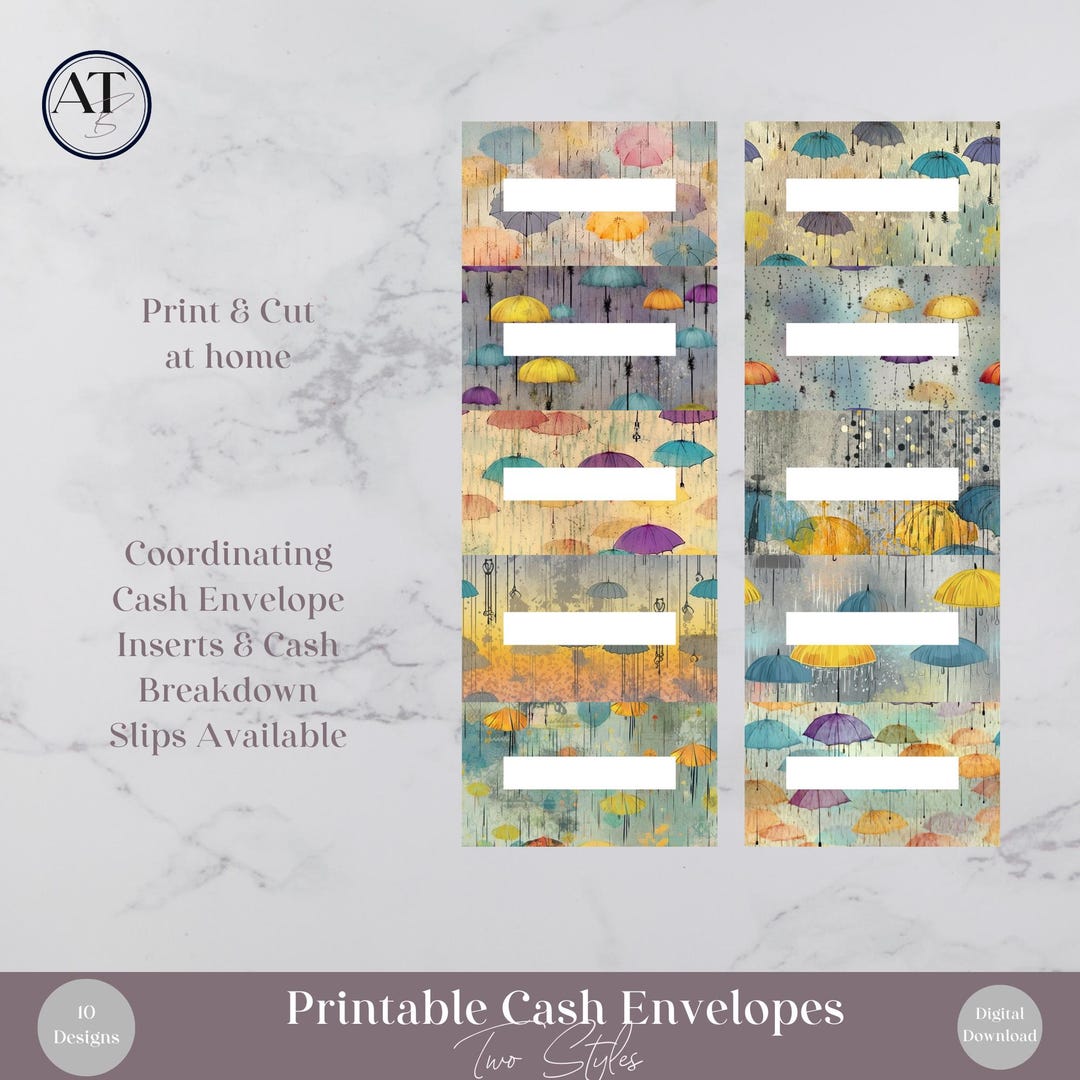 Printable Cash Envelopes, Digital Download, Rain & Radiance Designs, 2 ...