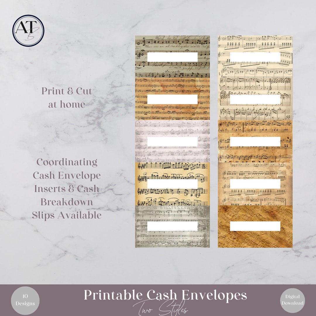 Printable Cash Envelopes, Digital Download, Antique Music Designs, 2 ...