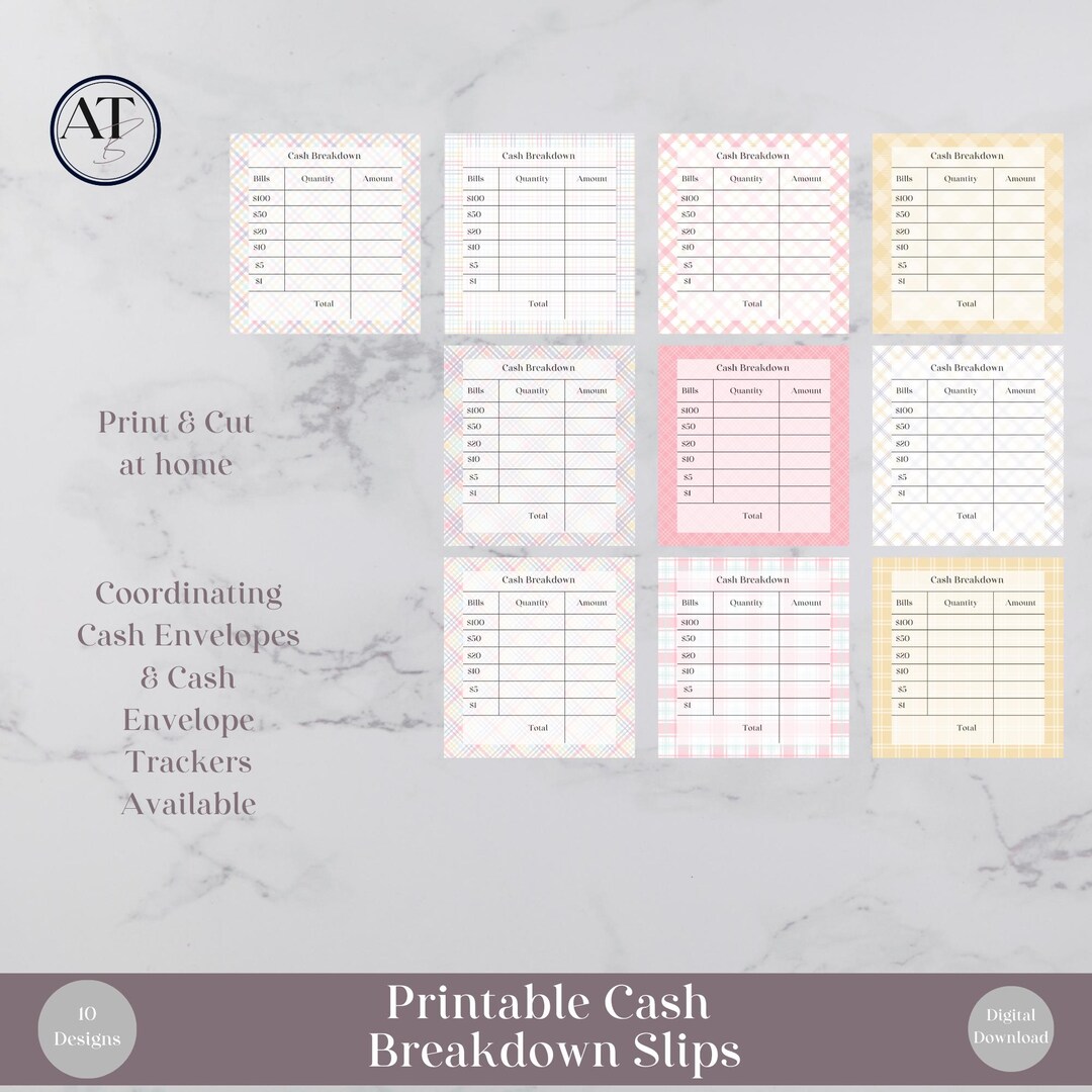 Plaid Cash Breakdown Slips, Printable Budgeting (digital Download) - Etsy