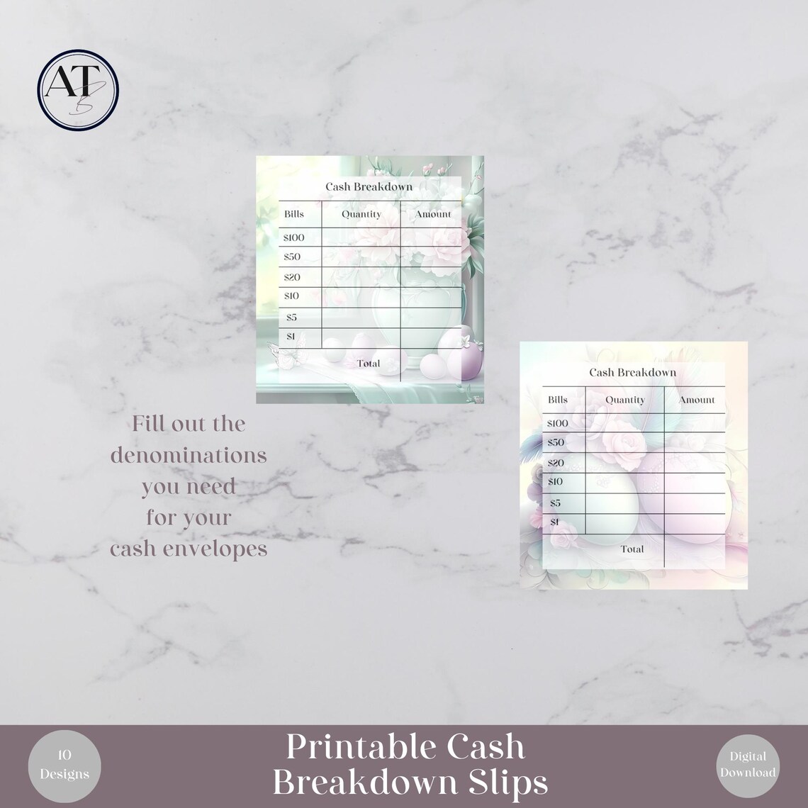 Printable Cash Breakdown Slips, Pastel Easter Designs (digital Download ...
