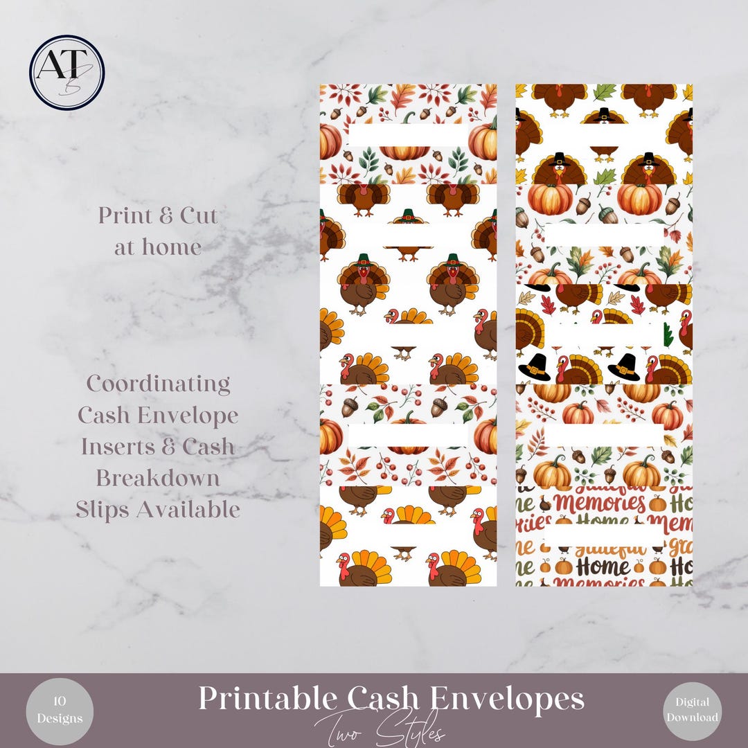 Printable Cash Envelopes, Digital Download, Thanksgiving Turkeys ...