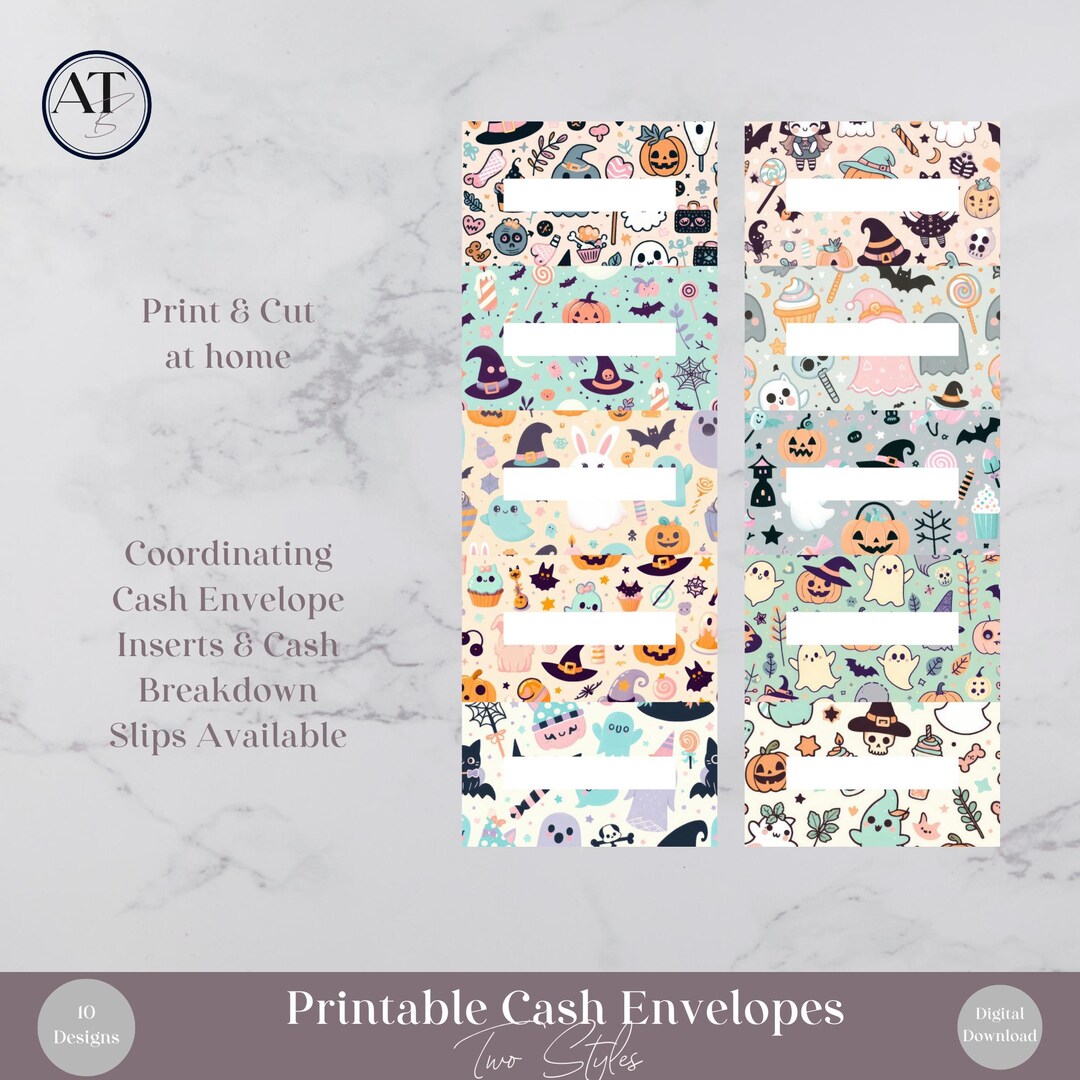 Printable Cash Envelopes, Digital Download, Pastel Halloween Designs, 2 ...