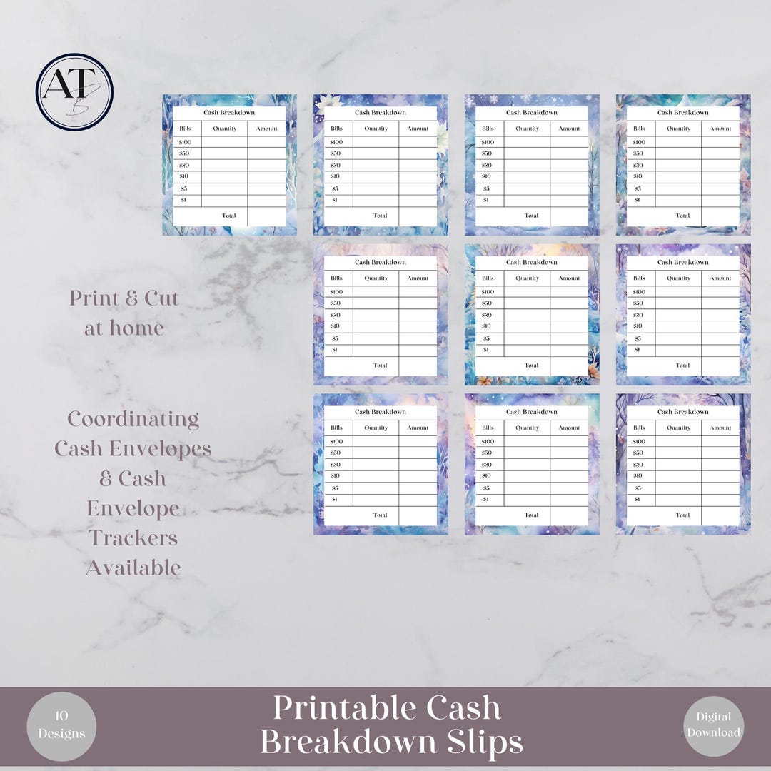 Printable Cash Breakdown Slips, Digital Download, Cute Snowmen Designs ...