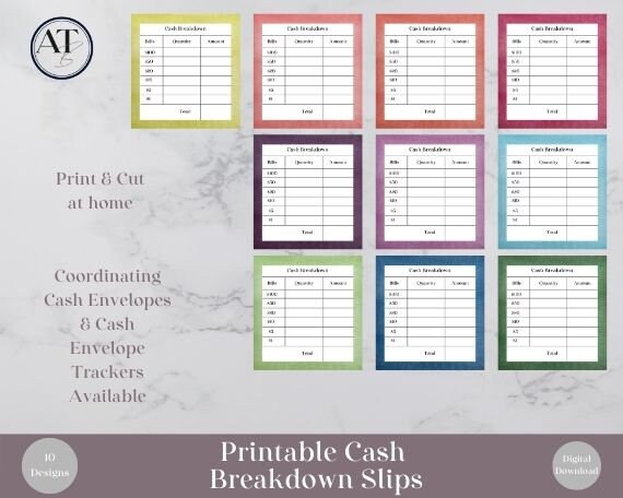 Printable Cash Breakdown Slips Digital Download Chalkboard - Etsy