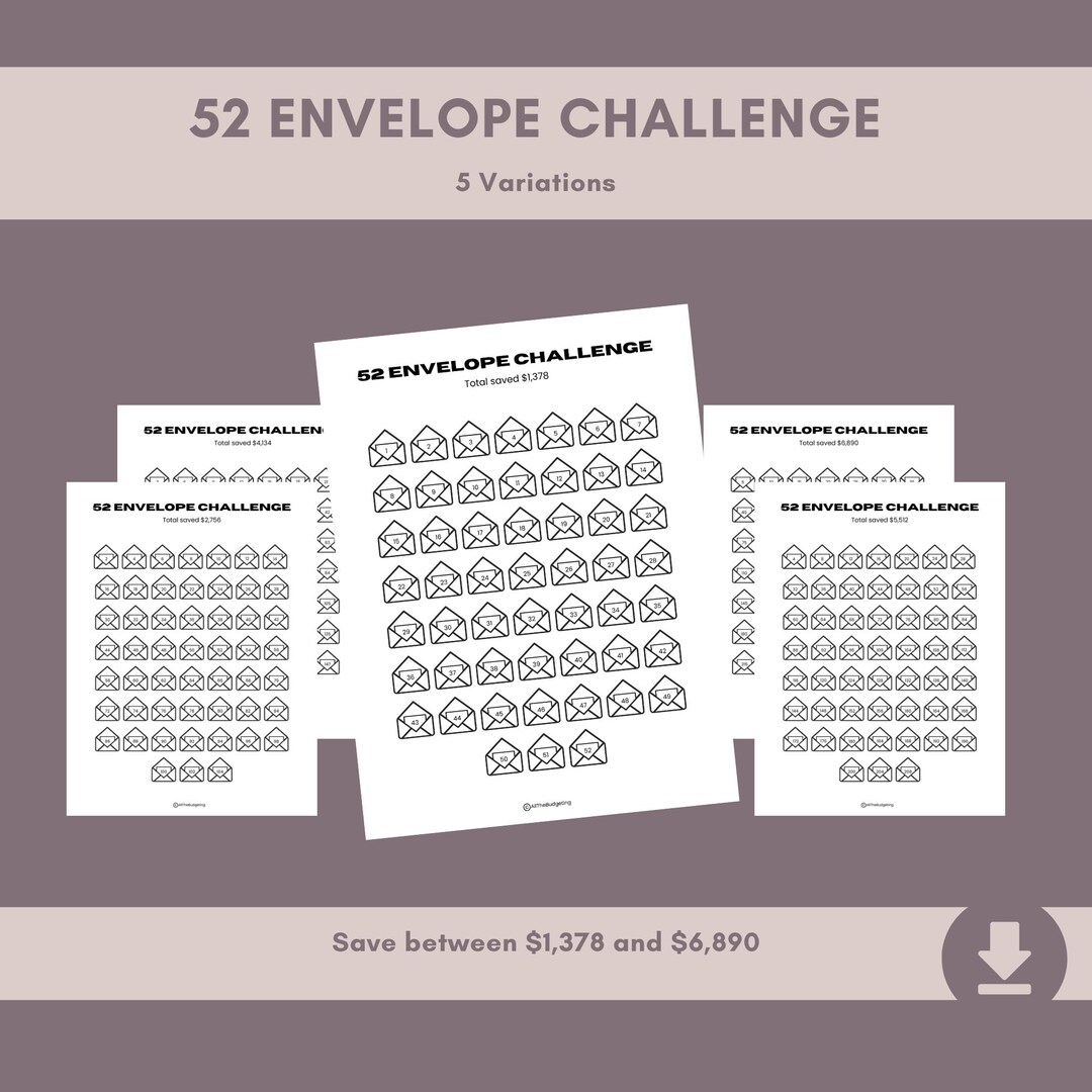 Printable 52 Envelope Savings Challenge | Save 1,378 to 6,890 | Digital ...
