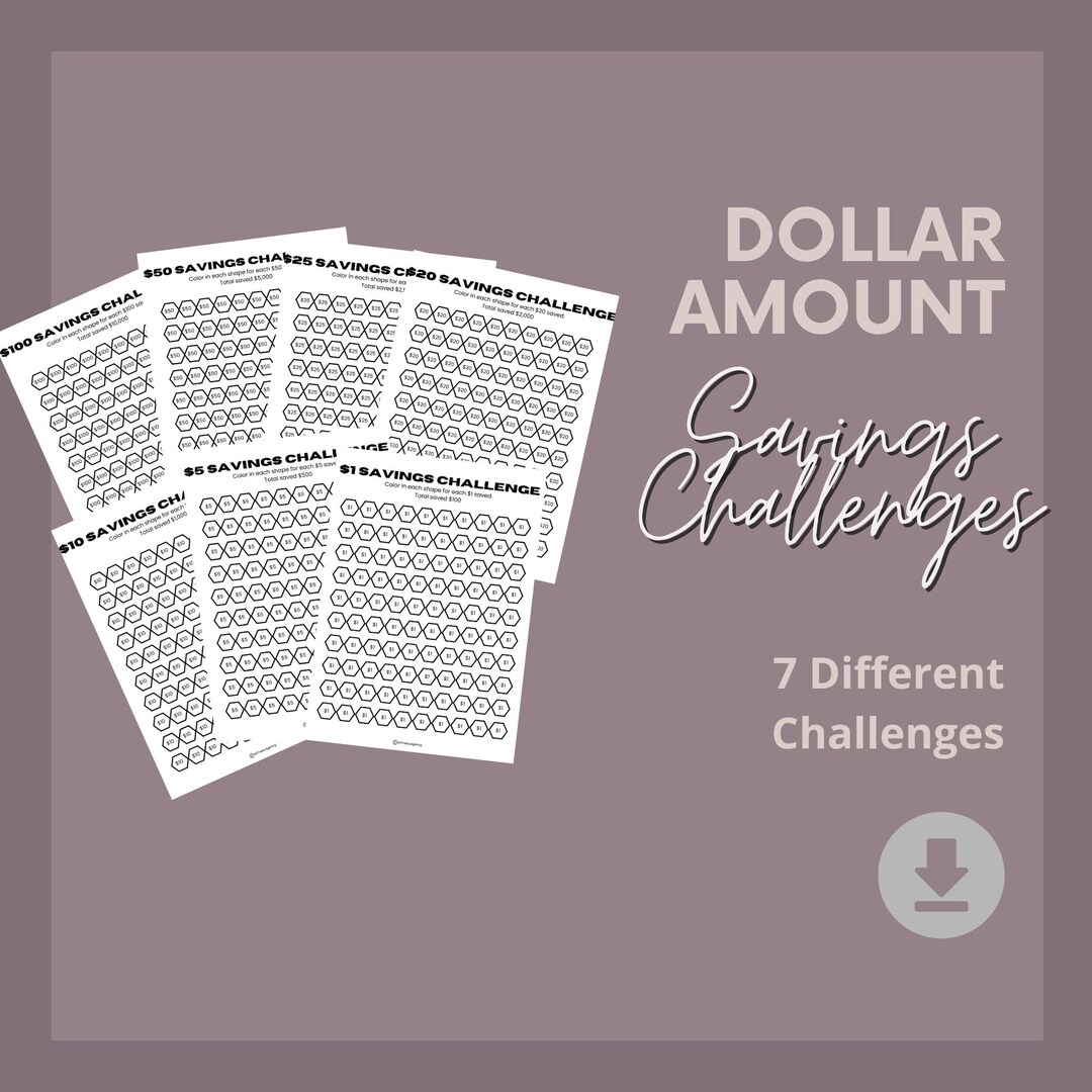Printable Dollar Amount Savings Challenges | Save 100 to 10,000 ...