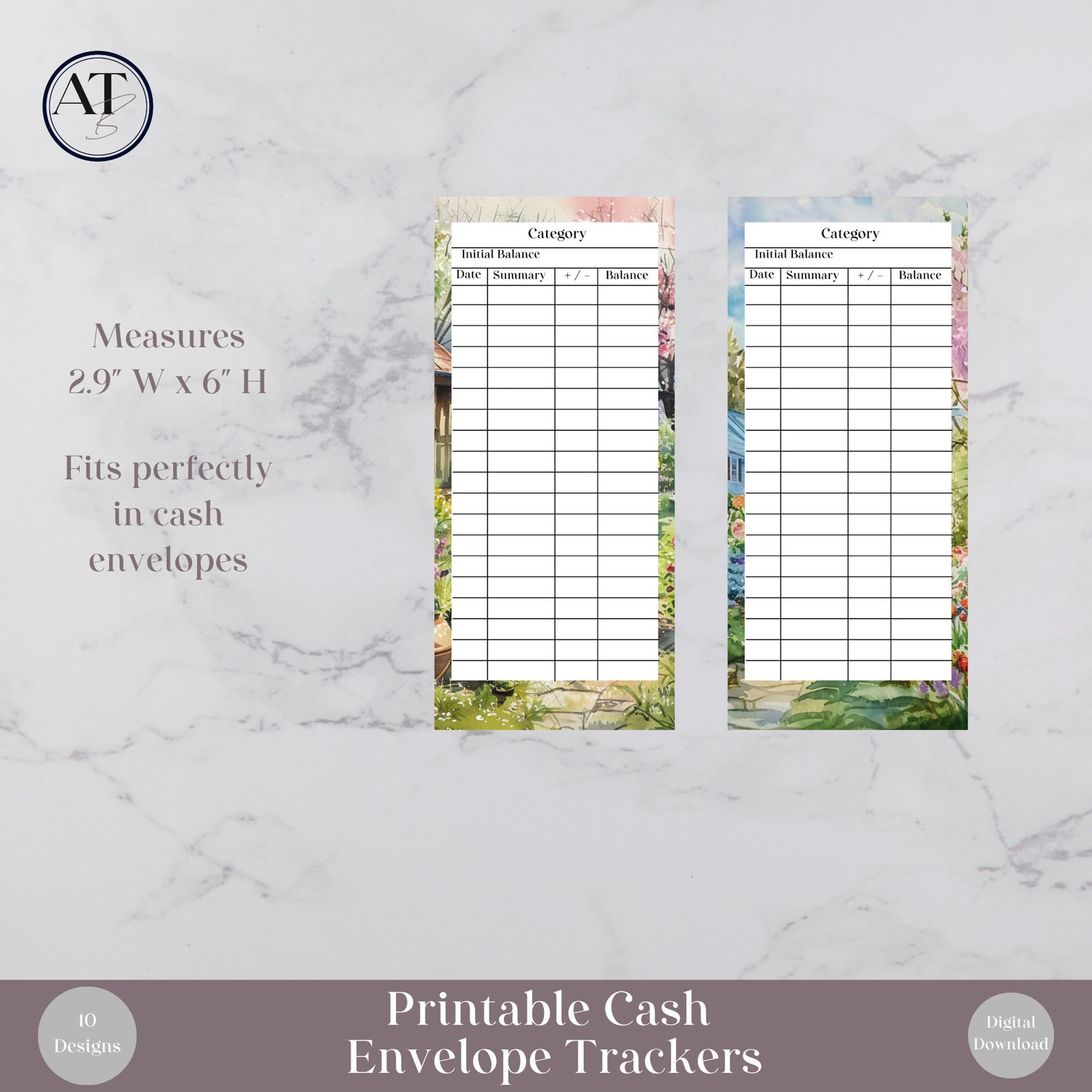 Printable Cash Envelope Trackers, Digital Download, Watercolor Spring ...