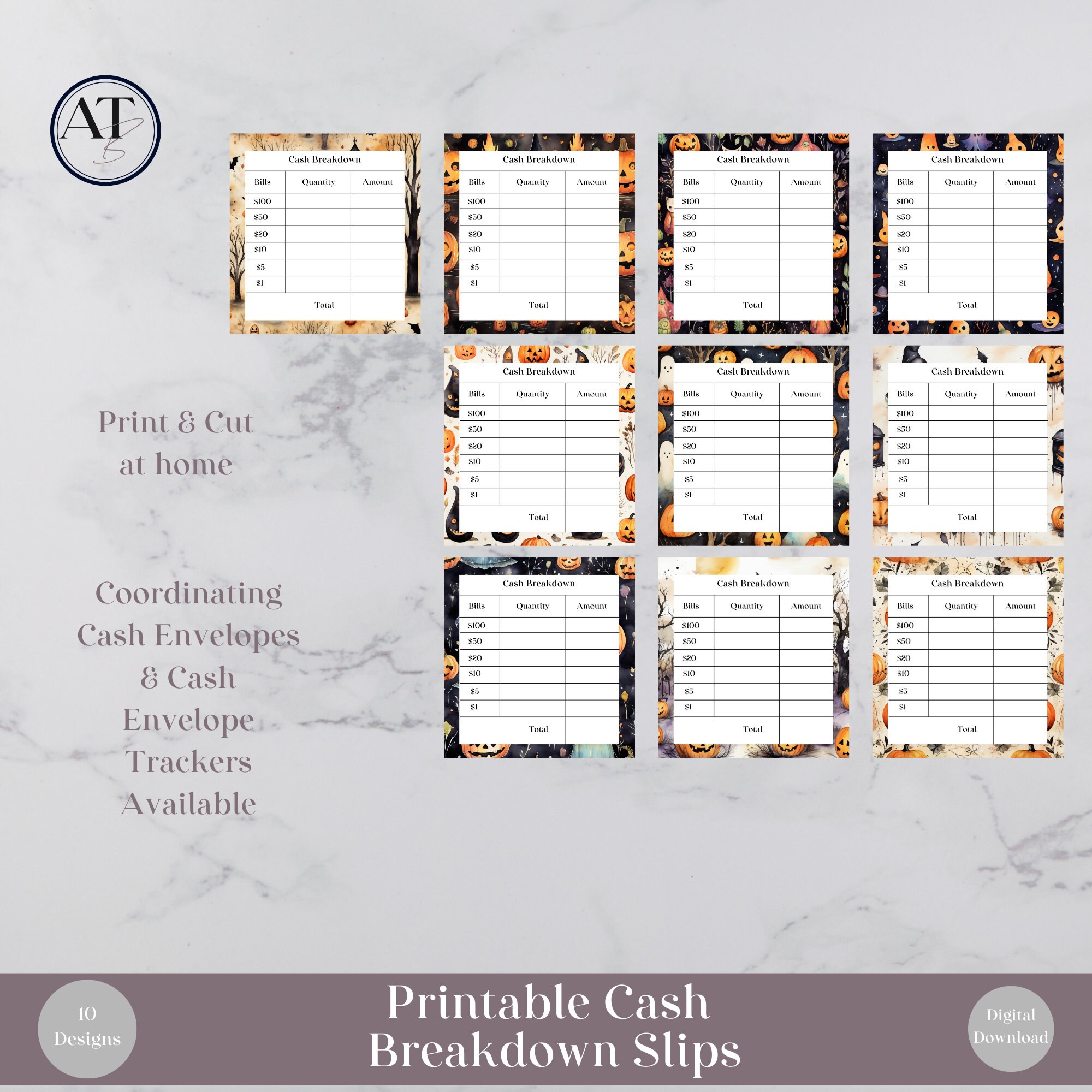 Printable Cash Breakdown Slips Digital Download Watercolor - Etsy