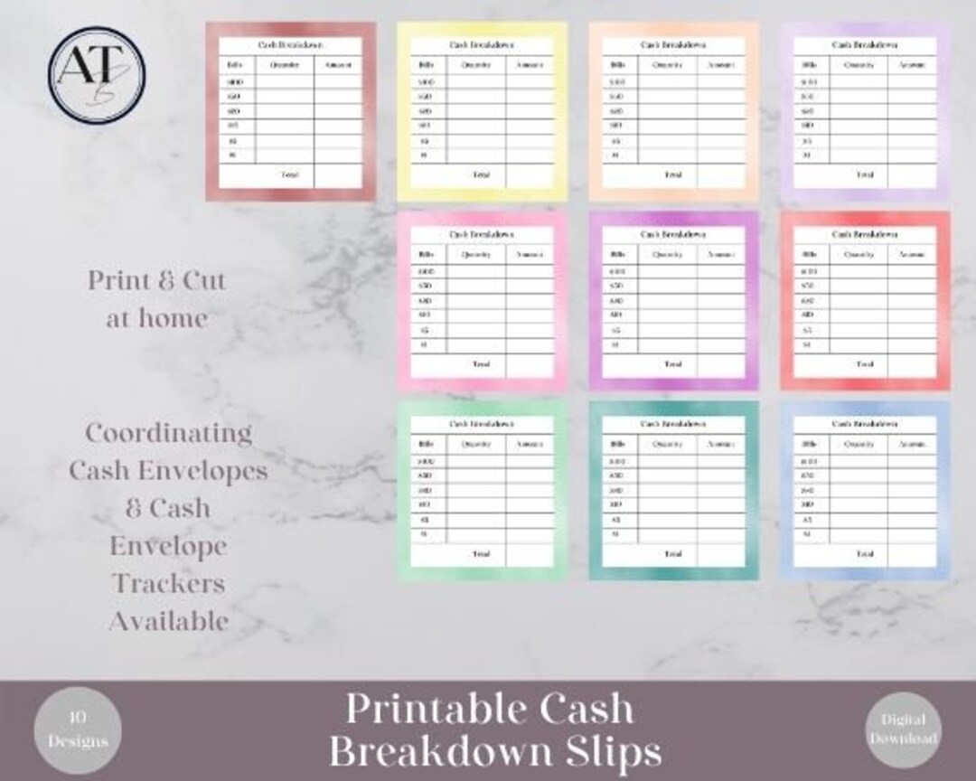 Printable Cash Breakdown Slips Digital Download Sponged - Etsy