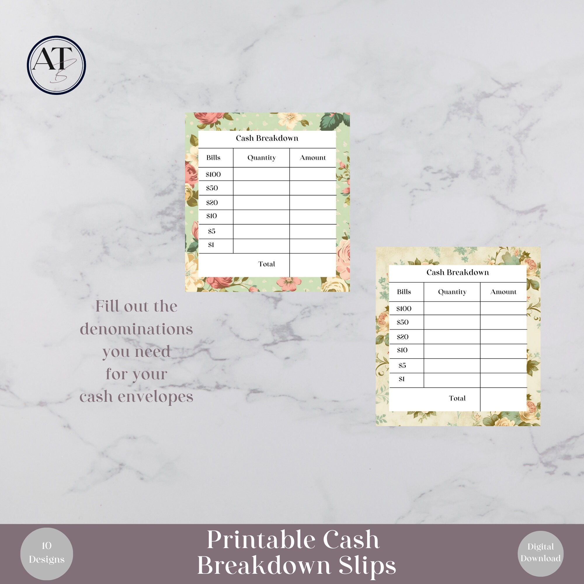 Printable Cash Breakdown Slips Digital Download Shabby Chic - Etsy