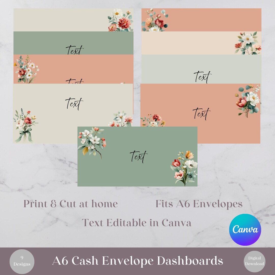 Floral Cash Envelope Dashboard Template, A6 Budgeting (digital Download ...