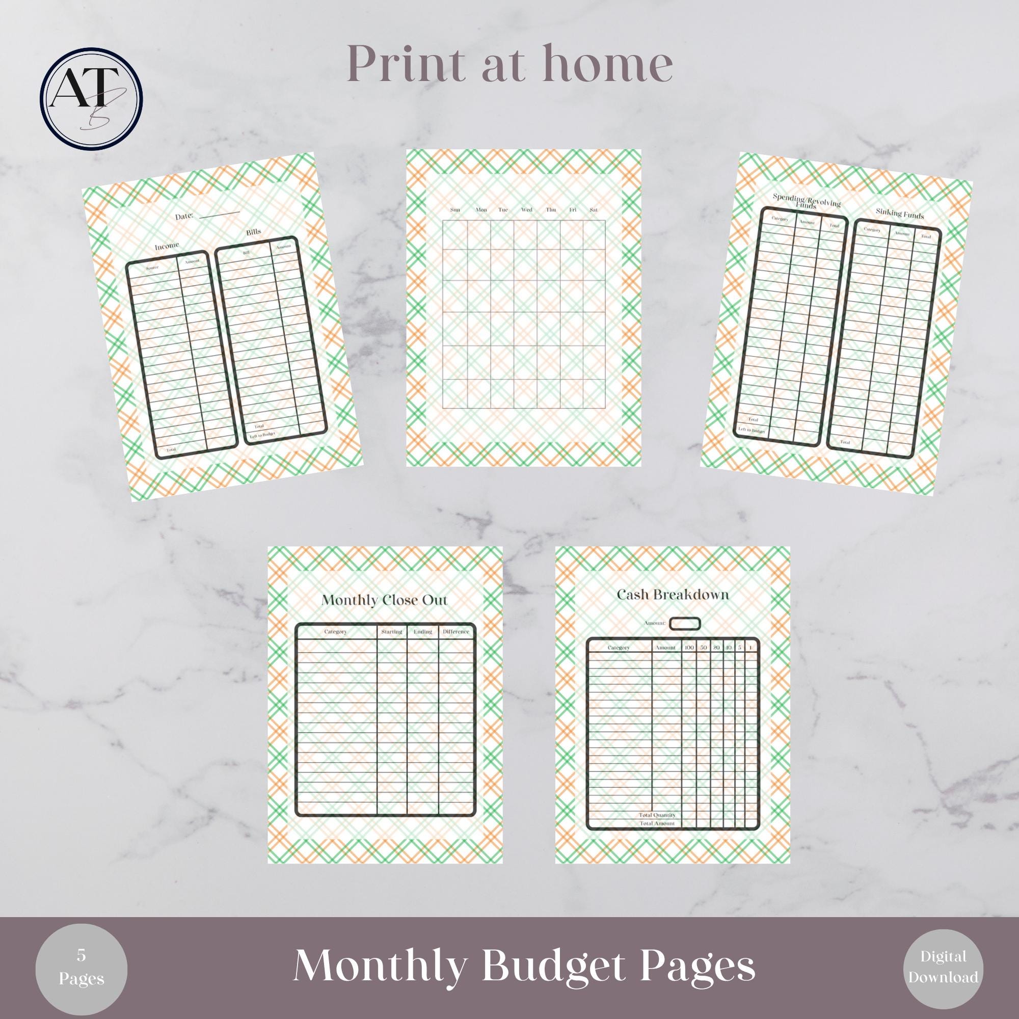 Printable Monthly Budget Kit, Digital Download, Summer Plaid Designs ...