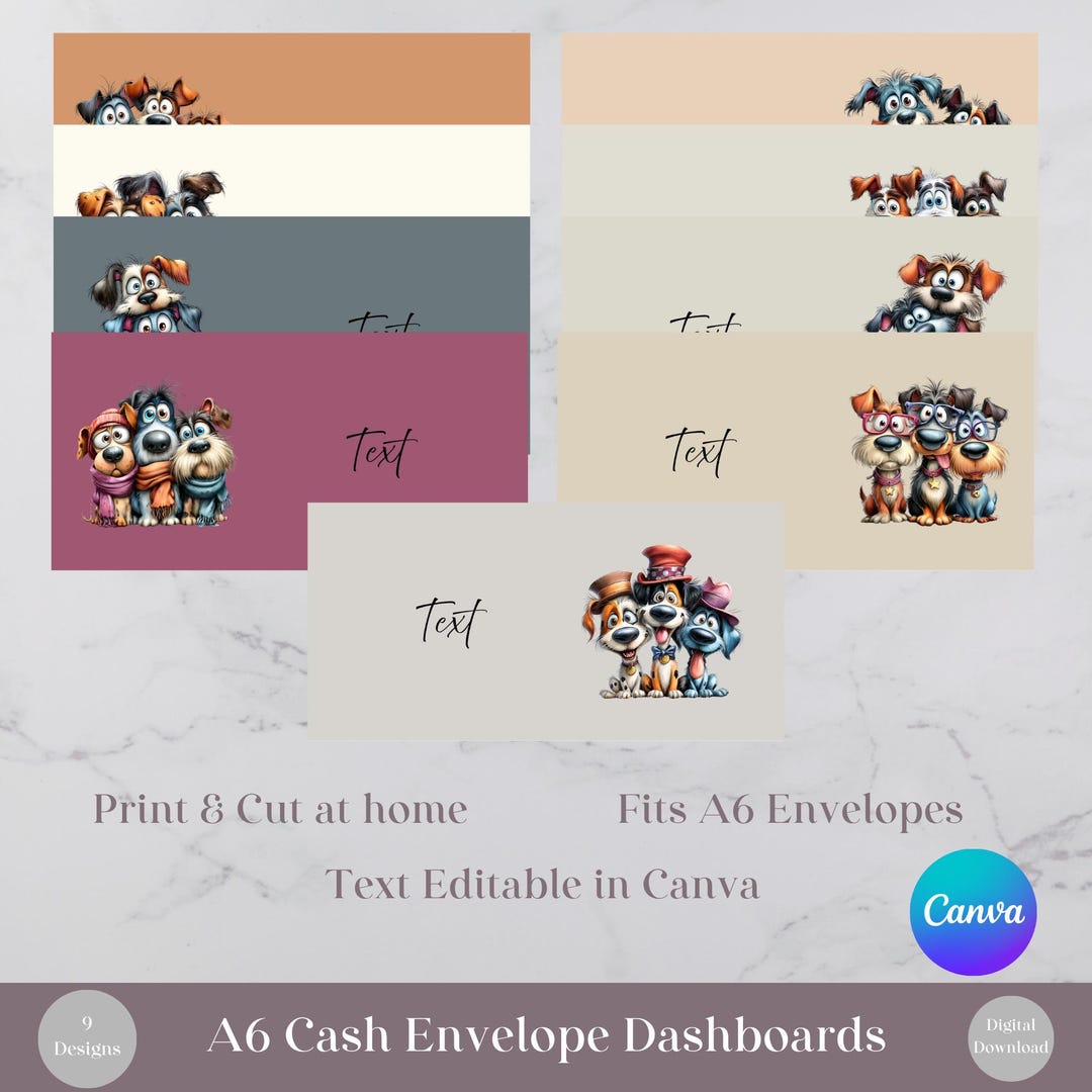 Whimsical Dogs Cash Envelope Dashboard Template, A6 Budgeting (digital ...
