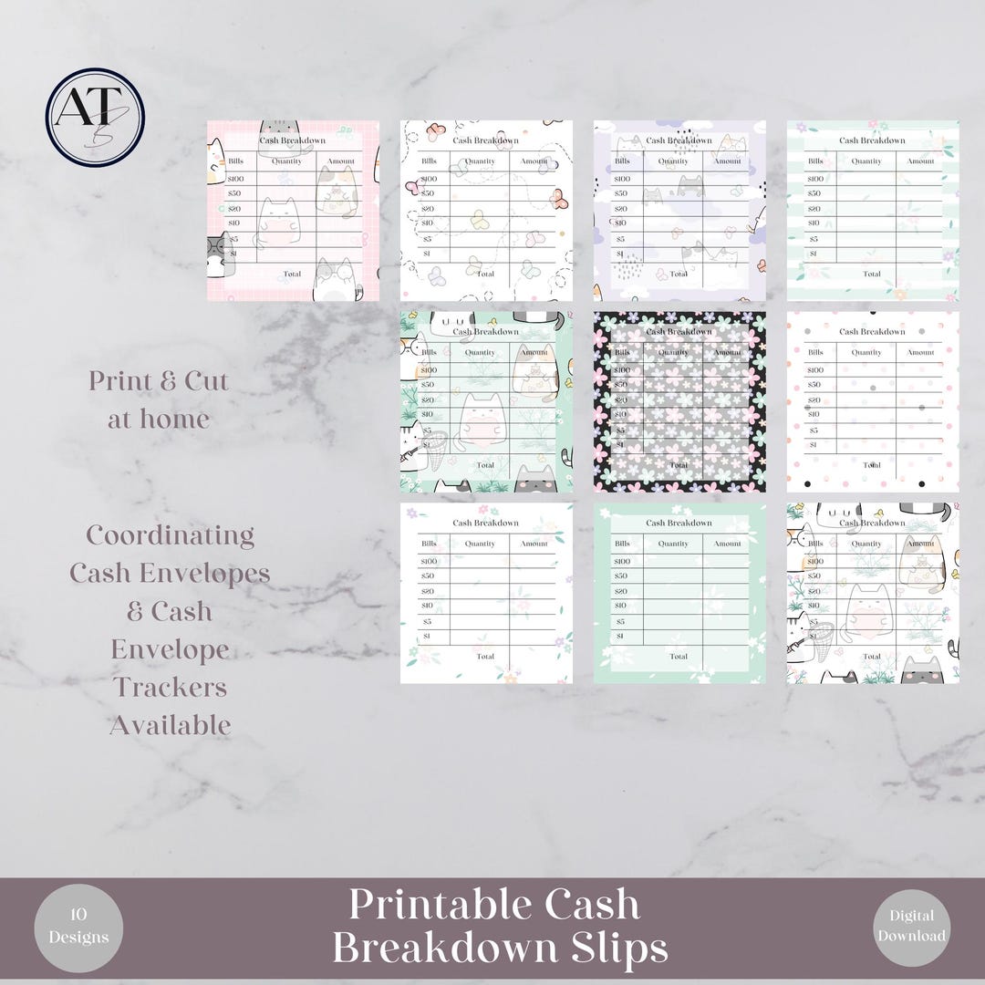 Printable Cash Breakdown Slips, Digital Download, Hello Spring Designs ...