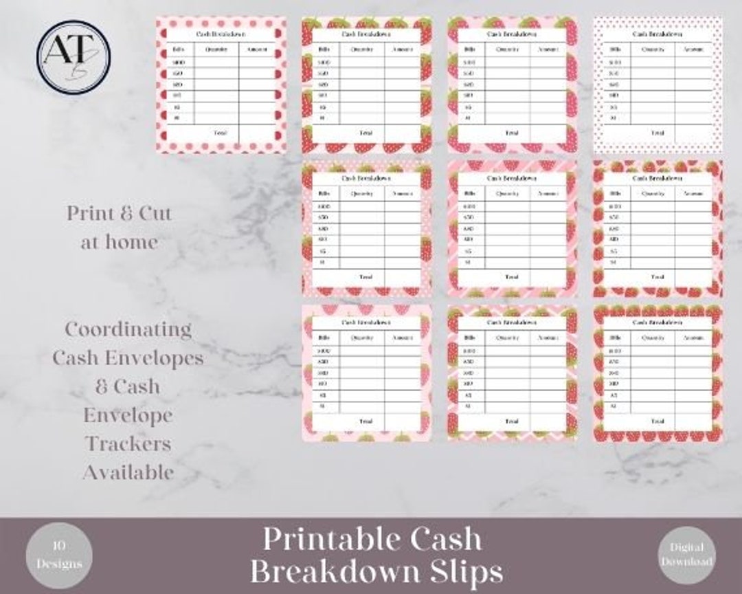 Printable Cash Breakdown Slips Digital Download Strawberry - Etsy