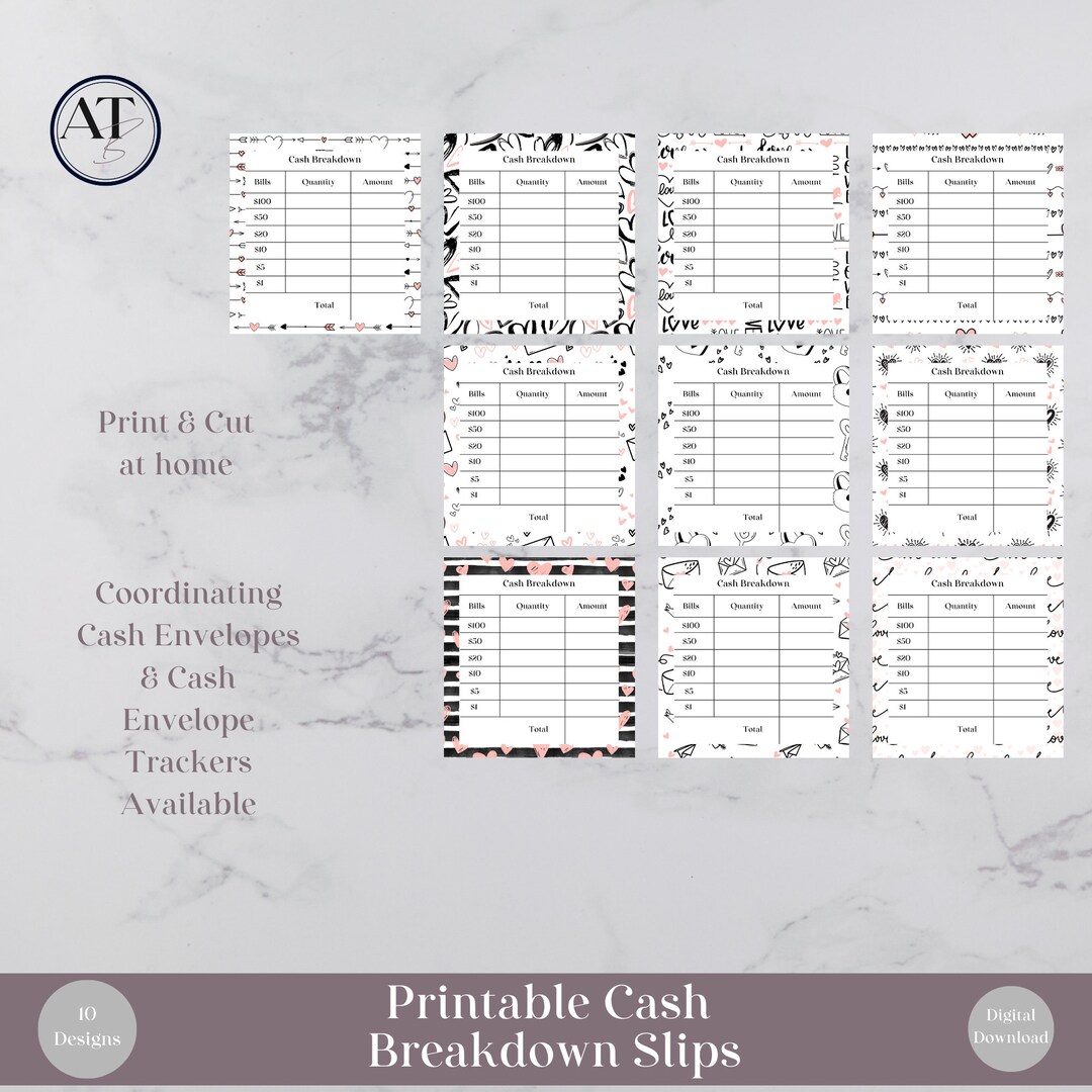 Printable Cash Breakdown Slips, Digital Download, Black & Pink ...