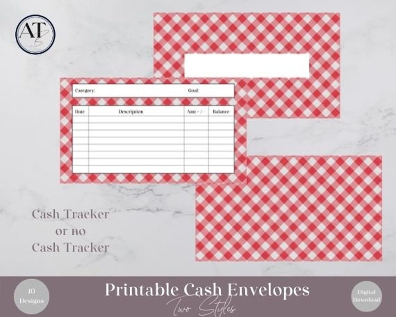 Printable Cash Envelopes, Digital Download, Gingham Designs, 2 Options ...